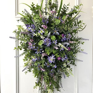 Teardrop Swag, Spring Wreath, Wreath for Front Door, Purple Swag ...