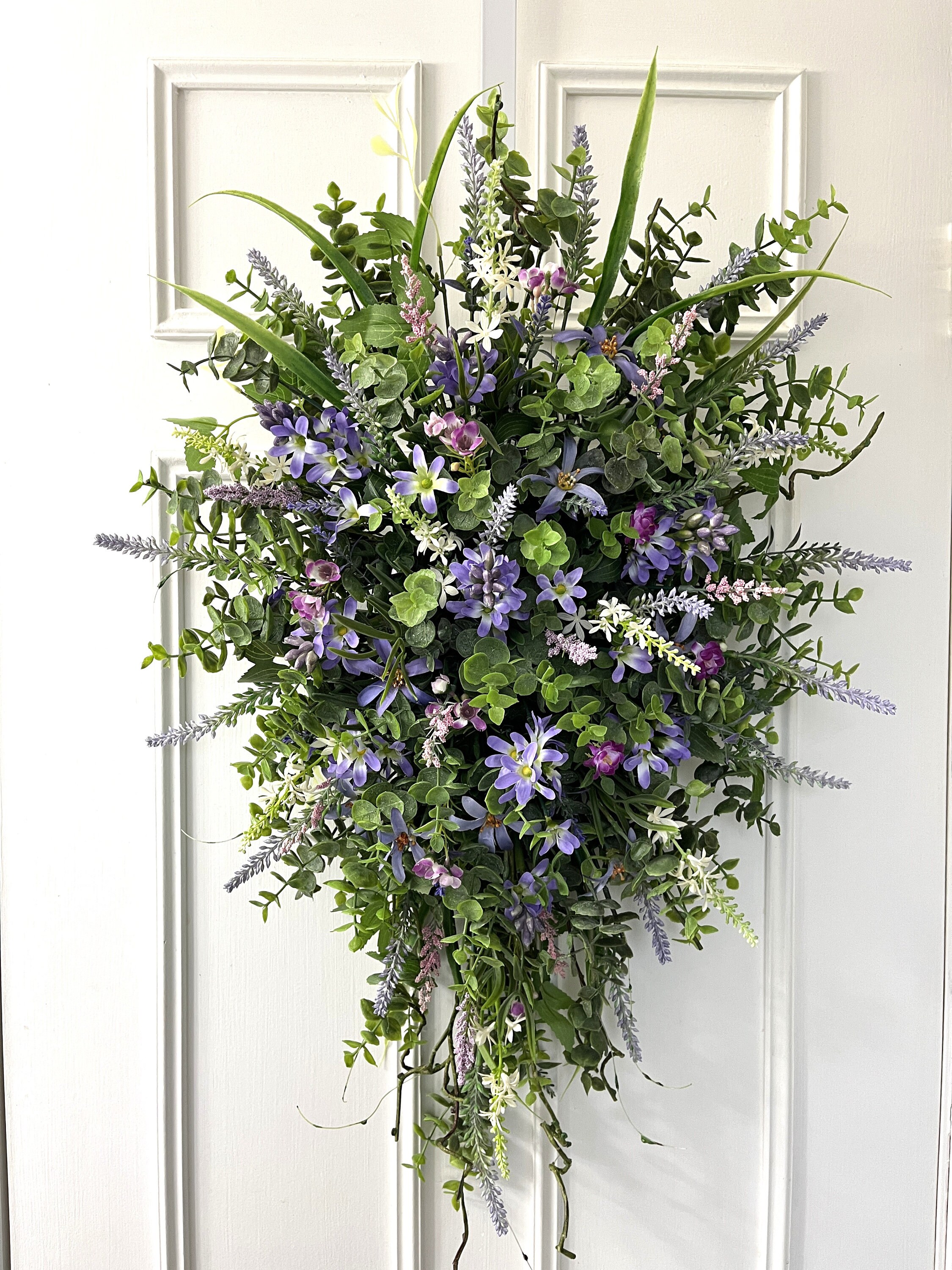 Teardrop Swag, Spring Wreath, Wreath for Front Door, Purple Swag ...