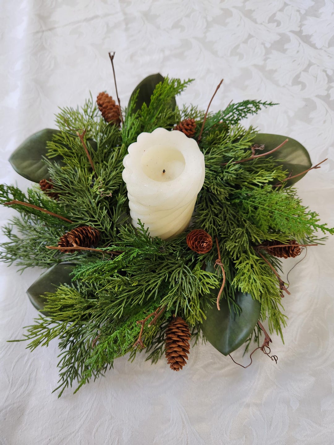 Christmas Winter Candle Ring, Farmhouse Everyday Decoration, Fresh ...