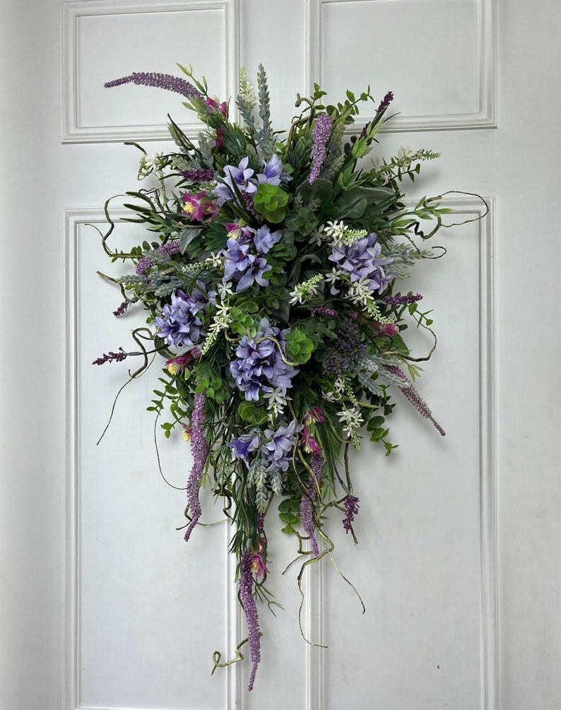 Teardrop Swag Spring Wreath Wreath for Front Door Purple Swag Wreath ...