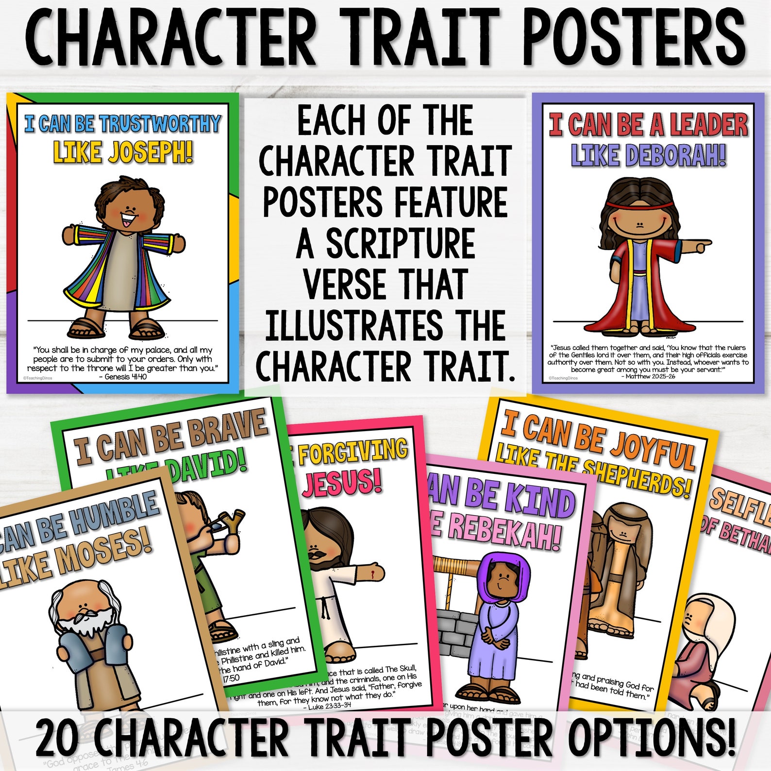 Biblical Character Trait Posters With Bible Verses | Classroom Bulletin ...