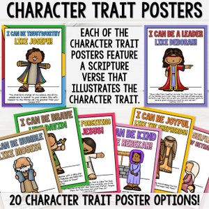 Biblical Character Trait Posters With Bible Verses | Classroom Bulletin ...