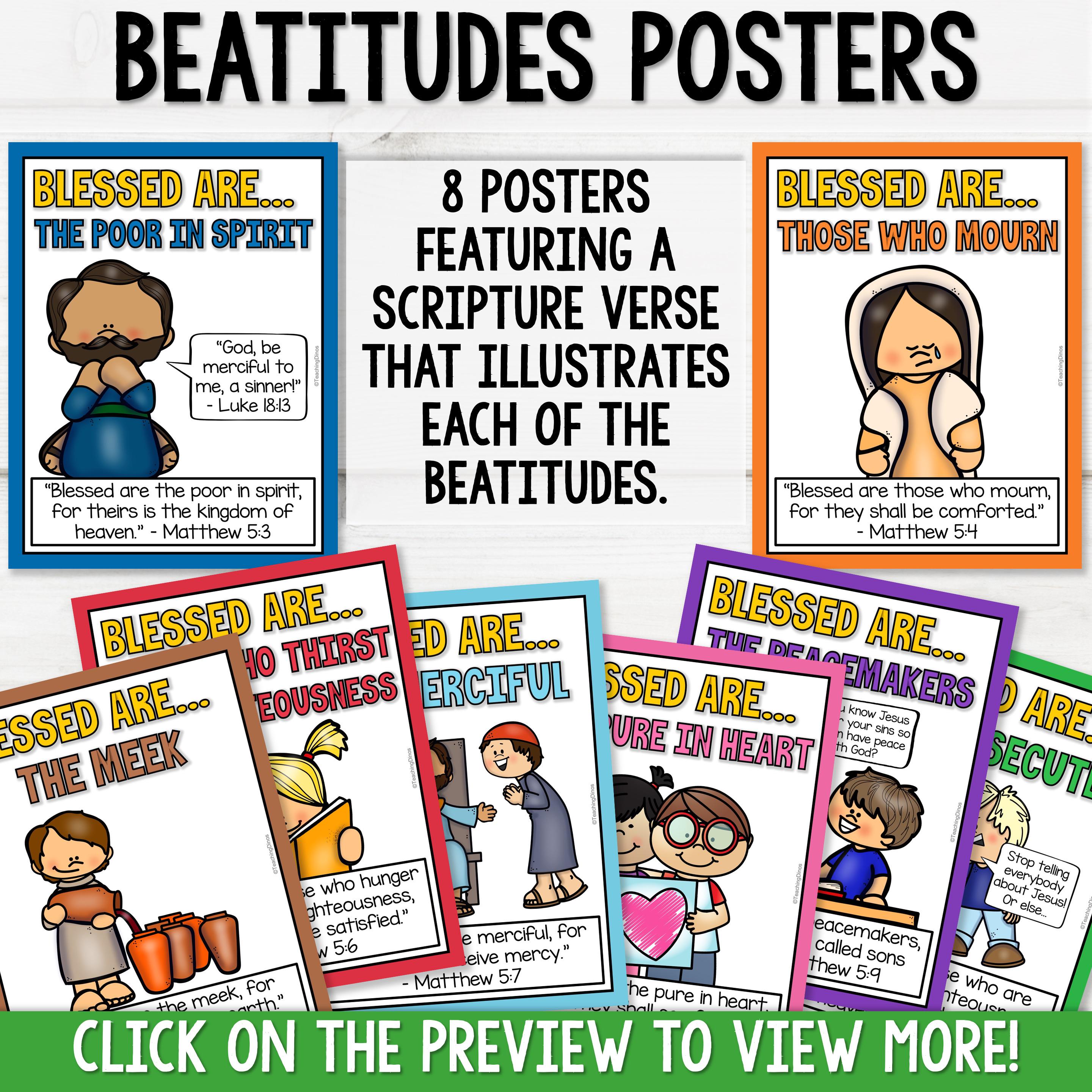 Beatitudes Posters With Bible Verses | Christian Classroom Decor ...