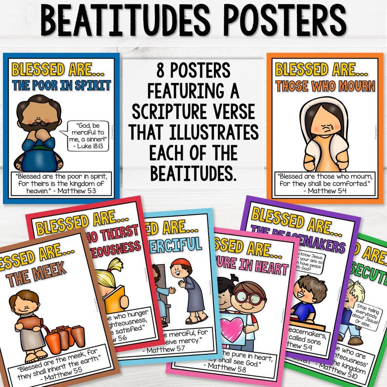 Beatitudes Posters With Bible Verses | Christian Classroom Decor ...