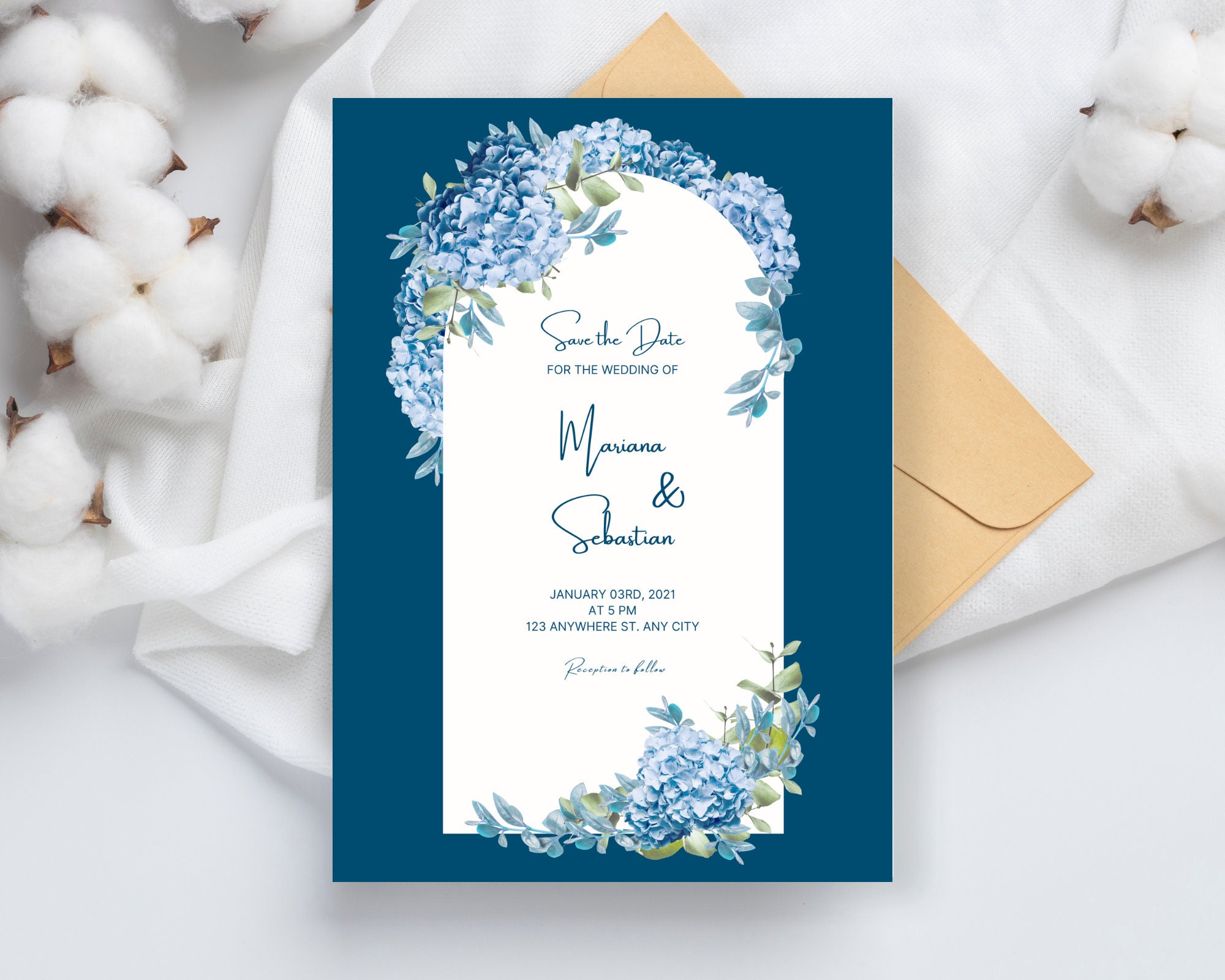 Blue Simple Elegant Wedding Invitation Canva Template Digital Canva ...