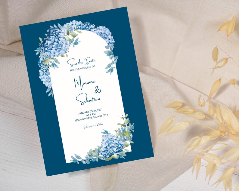 Blue Simple Elegant Wedding Invitation Canva Template Digital Canva ...