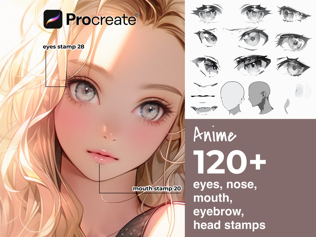 125 Procreate Anime Eyes Nose Mouth Eyebrow Head Stamps Detailed Realistic Easy Brushes