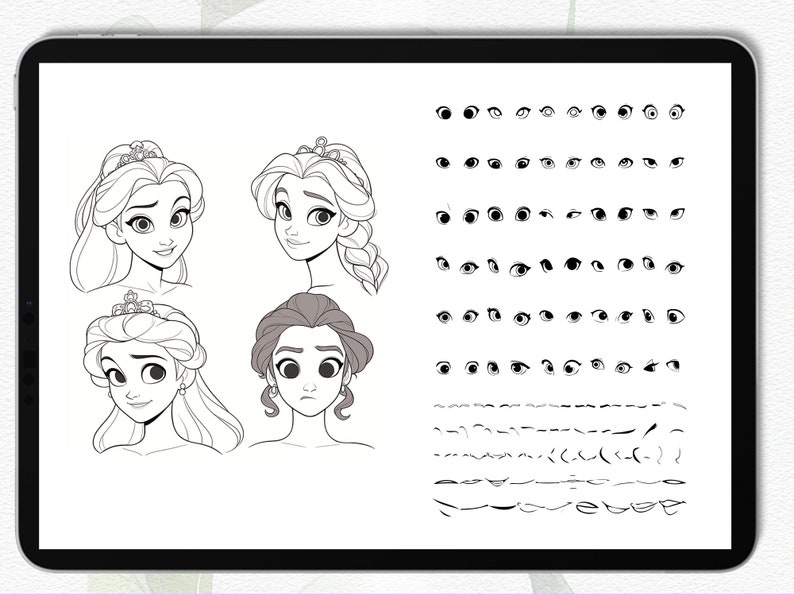 105 Procreate Cartoon Style Eyes, Nose, Mouth, Eyebrow, Head Stamps ...
