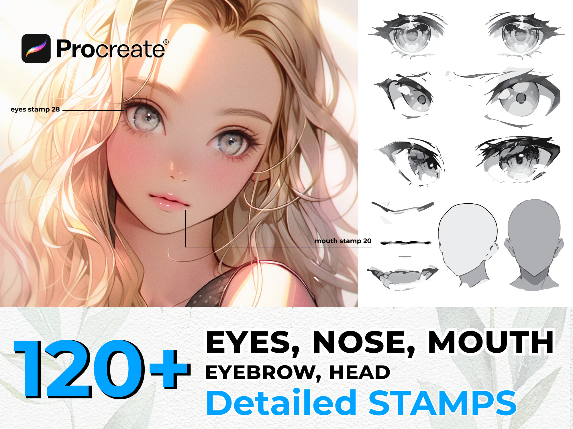 120 Procreate Anime Eyes Nose Mouth Eyebrow Head Stamps Etsy Canada