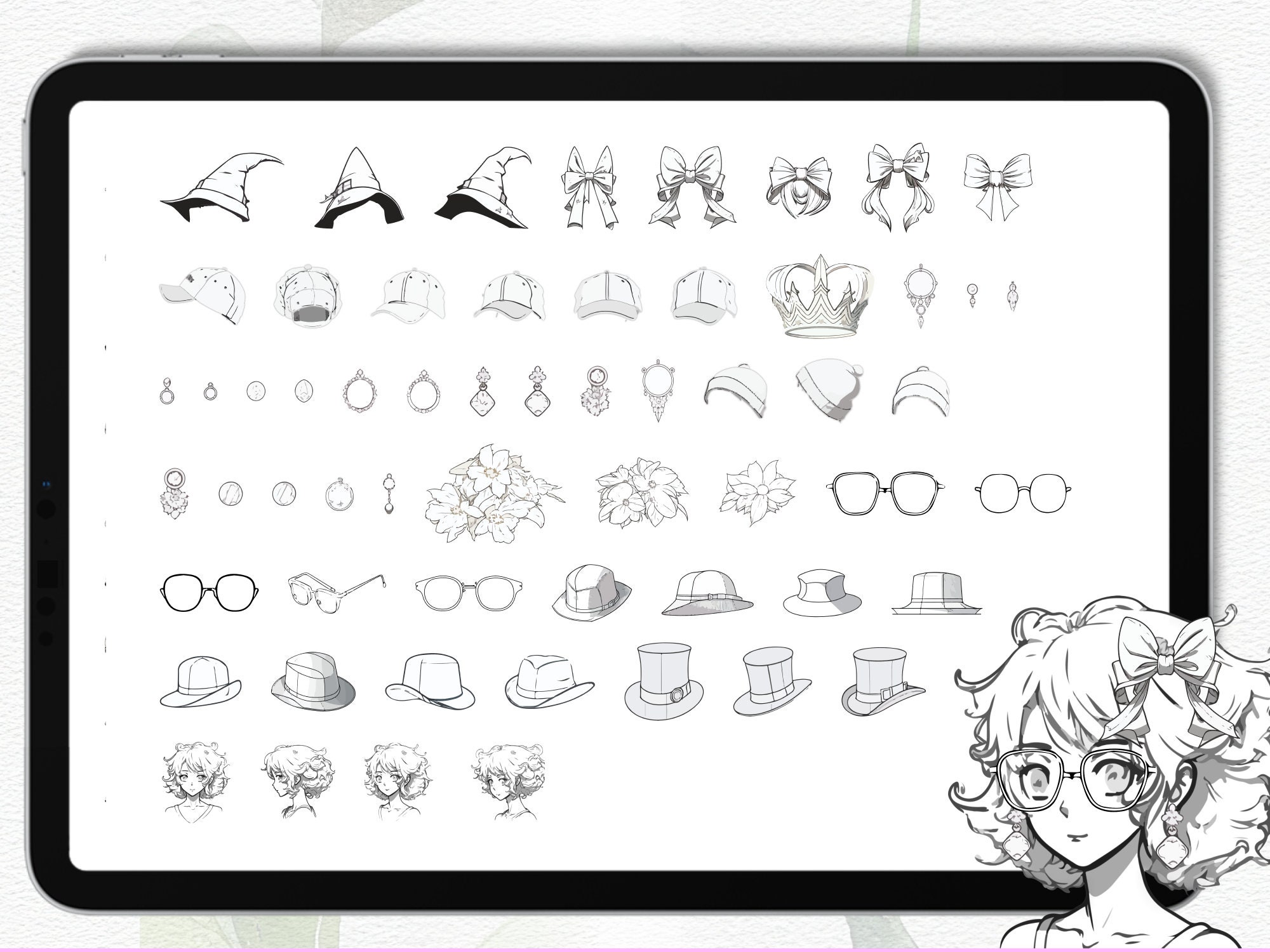 Procreate Hats & Accessory Stamps - Detailed Easy Hats, Flowers ...