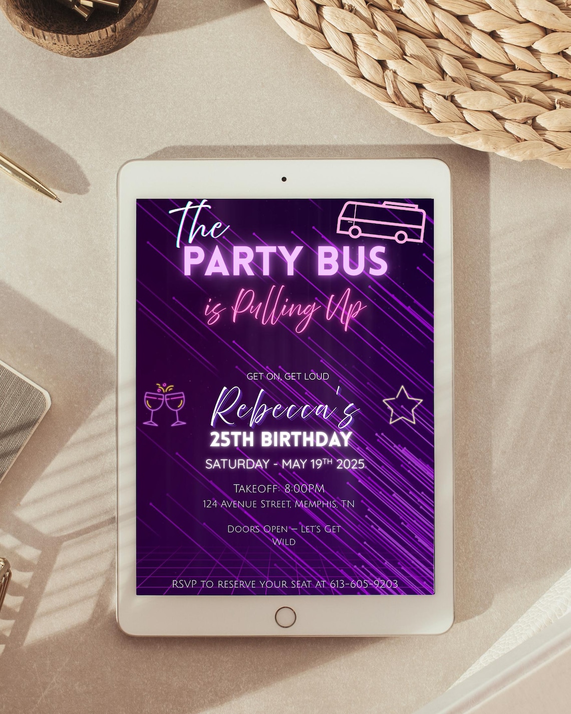 Editable Party Bus Invitation, Birthday Canva Invite, Printable Party ...