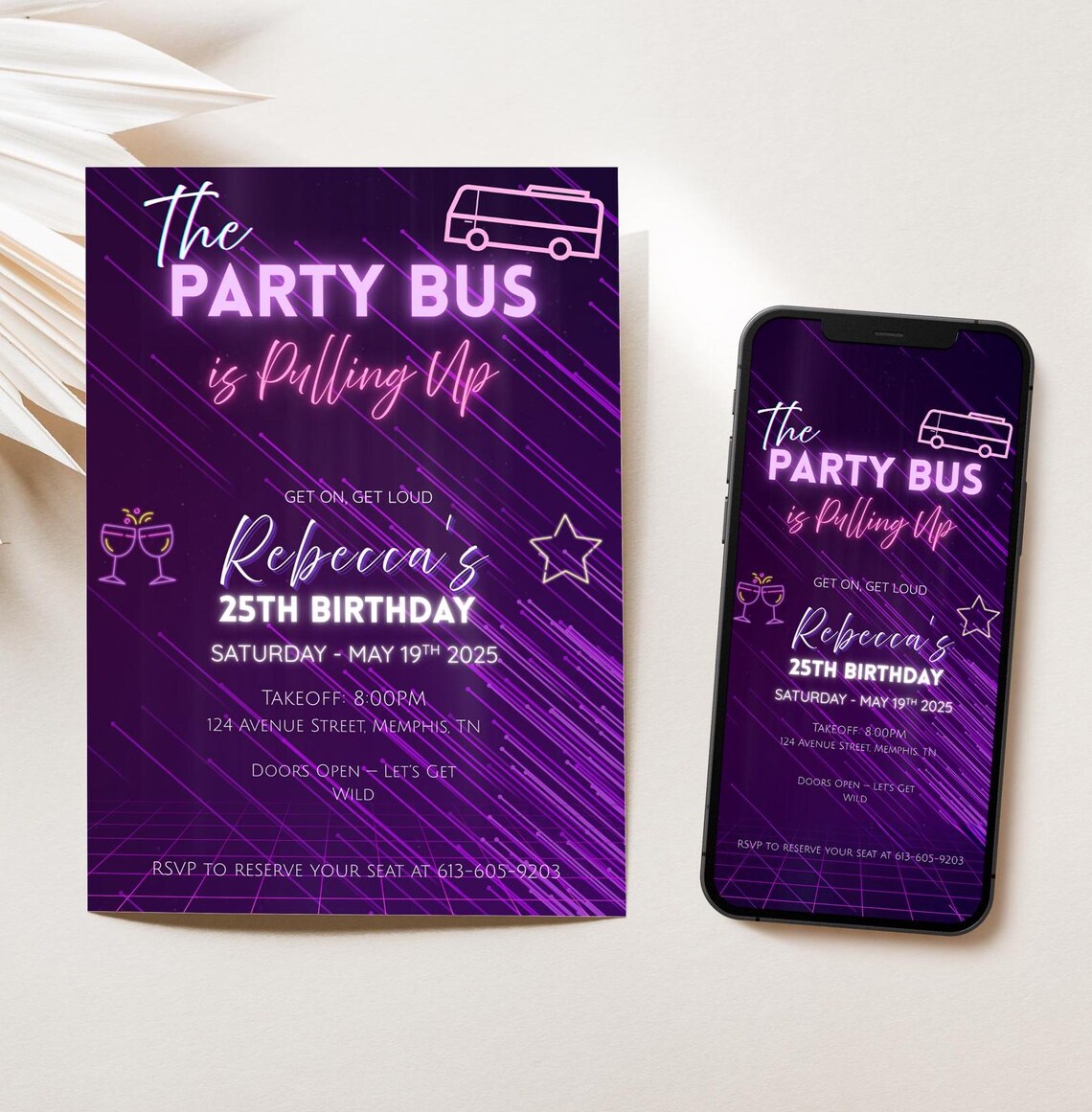 Editable Party Bus Invitation, Birthday Canva Invite, Printable Party ...