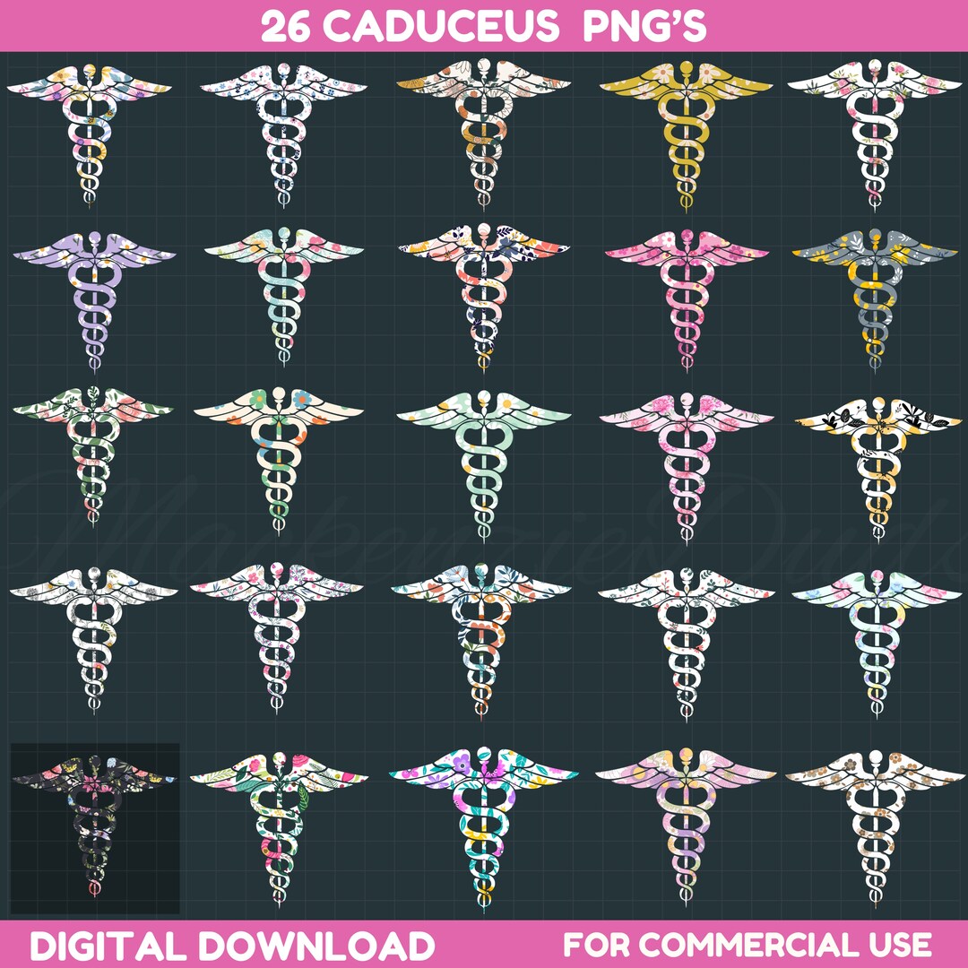 Floral Caduceus PNG: Nurse Doctor Medical Symbol Designs (digital ...