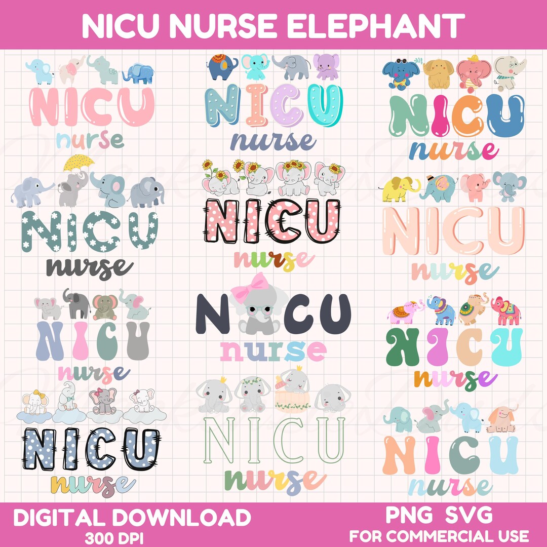 Elephant NICU Nurse PNG, NICU Nurse Animal Bundle, Pediartic Nurse ...
