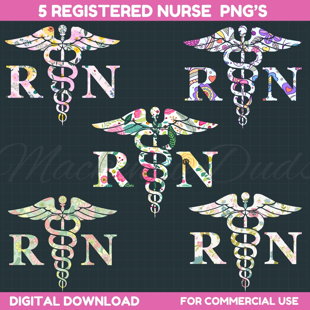 Registered Nurse PNG, Nurse Pastel Floral Caduceus Printable, Nurse ...