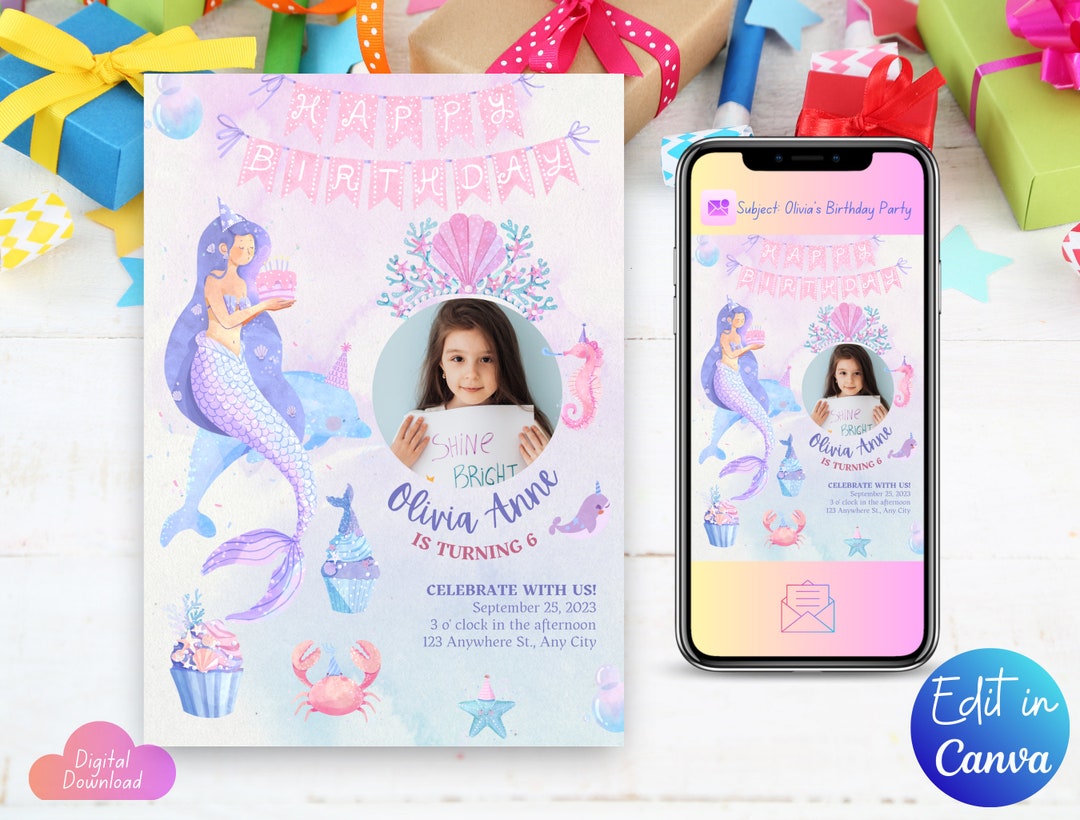 Under the Sea Mermaid Canva Template Invitation for Girl - Etsy
