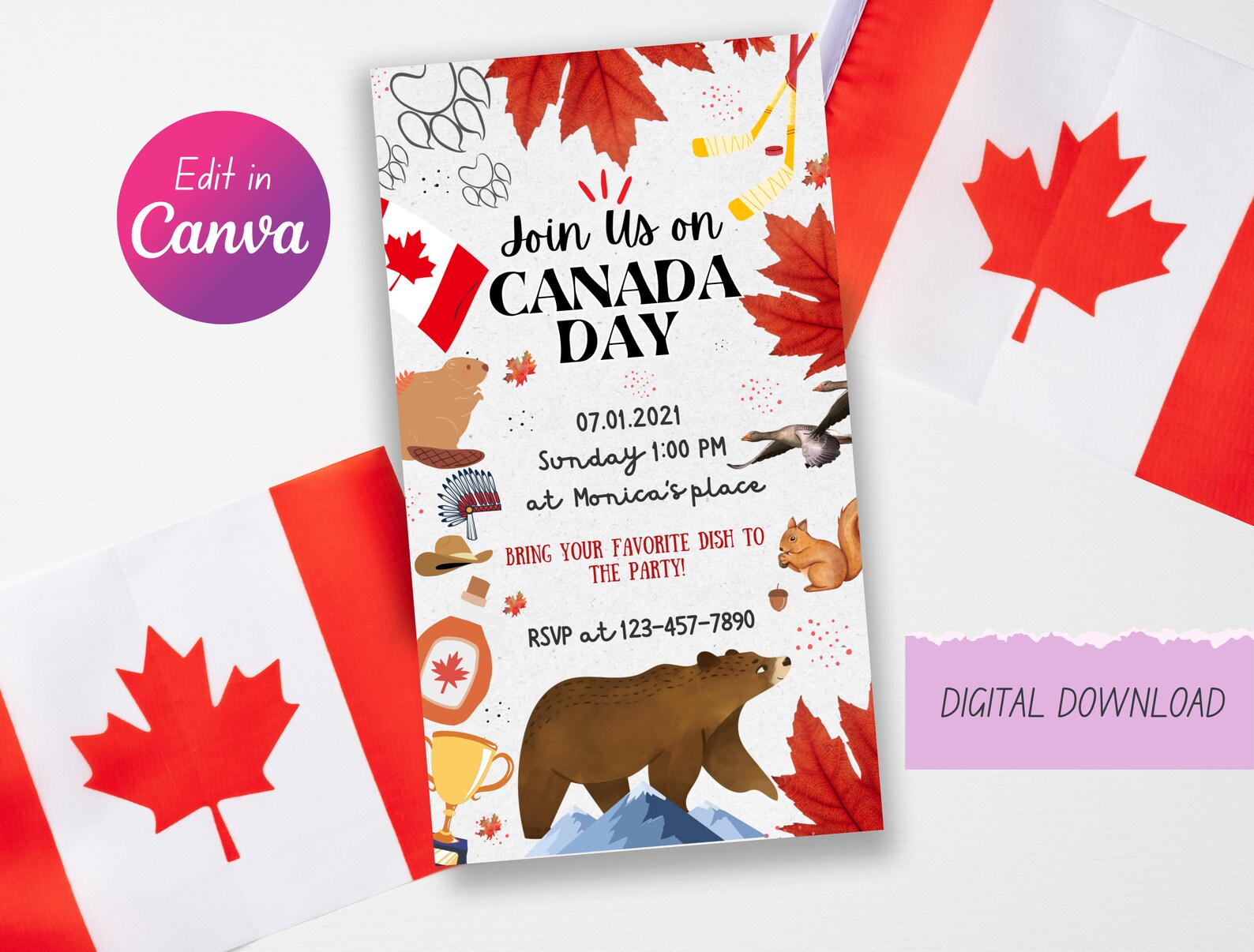 Editable Canada Day Celebration Invitation Canva Template Canada Day ...