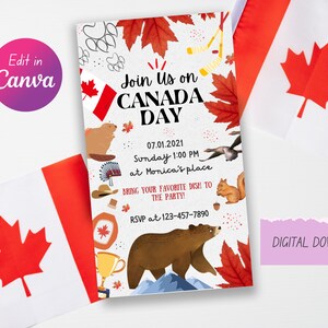 Editable Canada Day Celebration Invitation Canva Template Canada Day ...