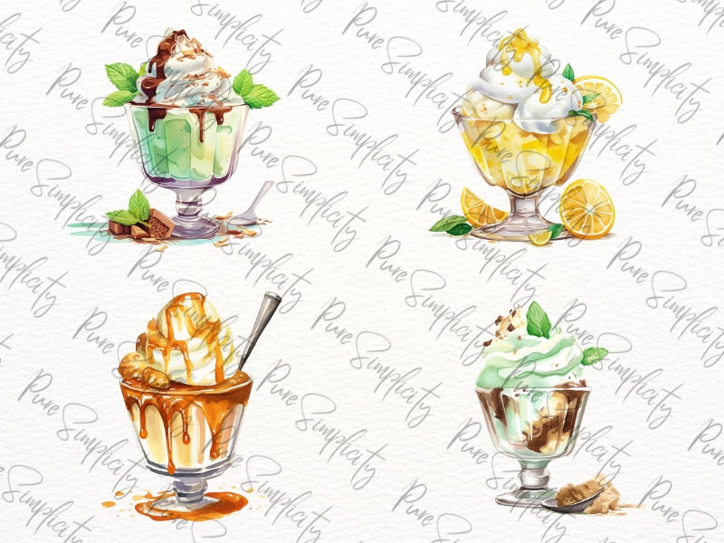 Watercolour Ice Cream Sundae Clipart 24 PNG Format Watercolour Clipart ...