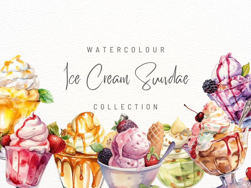 Watercolour Ice Cream Sundae Clipart 24 PNG Format Watercolour Clipart ...
