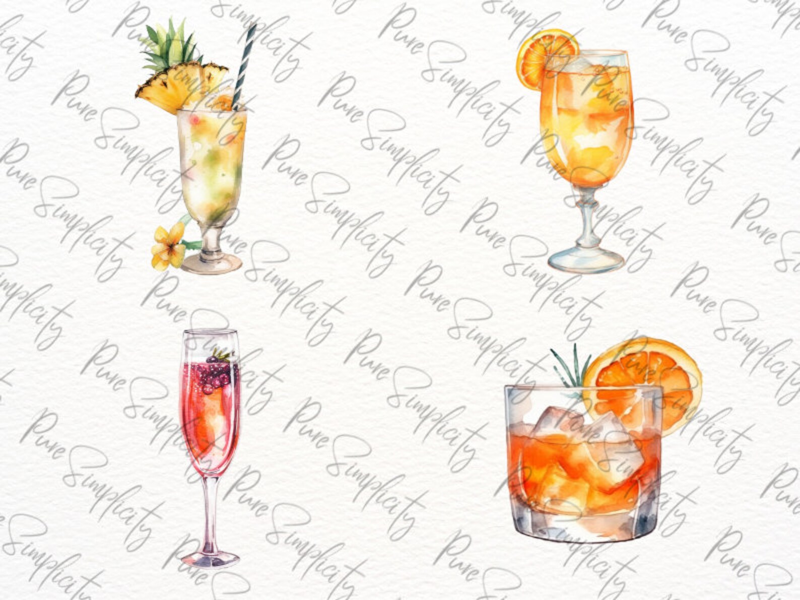 Watercolour Summer Cocktail Clipart 20 PNG Format Watercolour Clipart ...