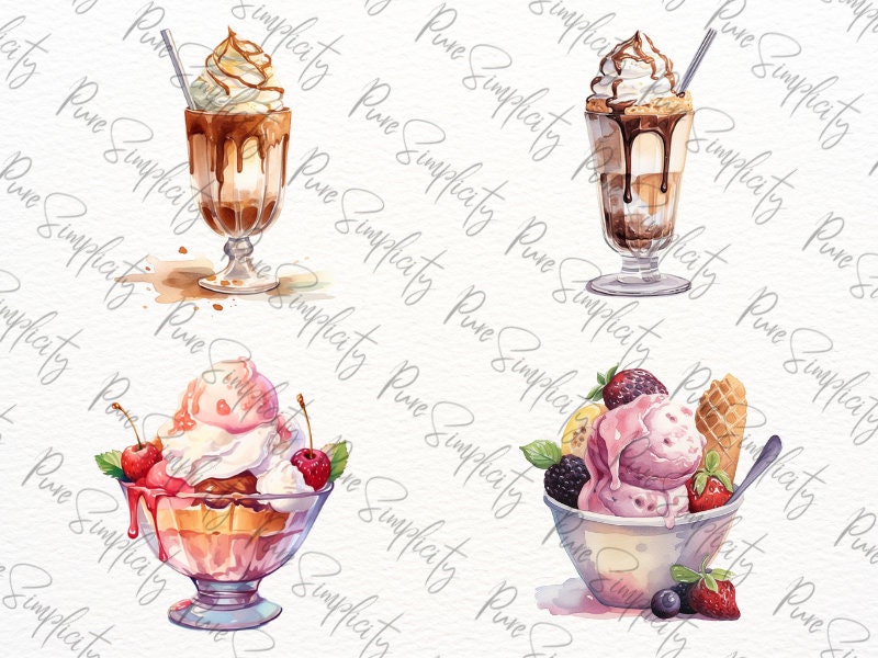 Watercolour Ice Cream Sundae Clipart 24 PNG Format Watercolour Clipart ...