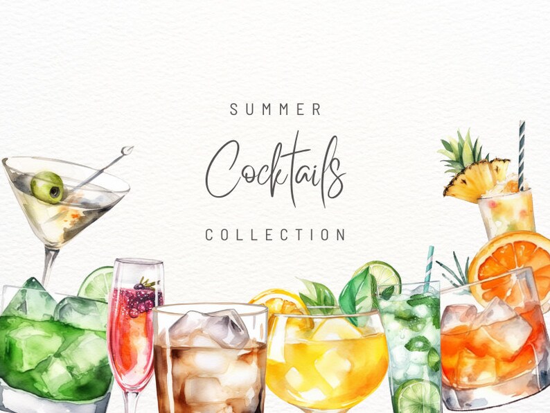 Watercolour Summer Cocktail Clipart 20 PNG Format Watercolour Clipart ...