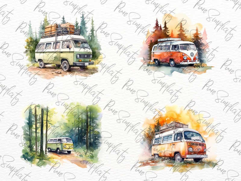 Watercolour Camper Van Clipart 24 PNG Format Watercolour Clipart Van ...
