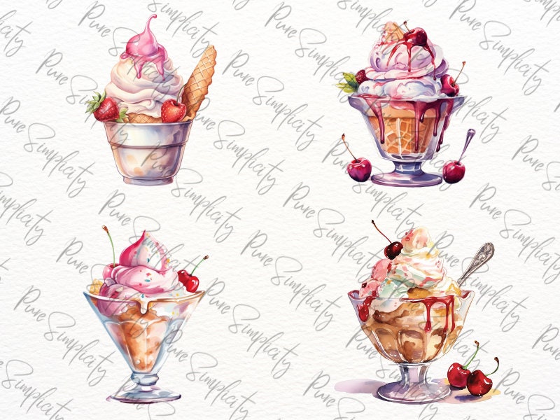 Watercolour Ice Cream Sundae Clipart 24 PNG Format Watercolour Clipart ...