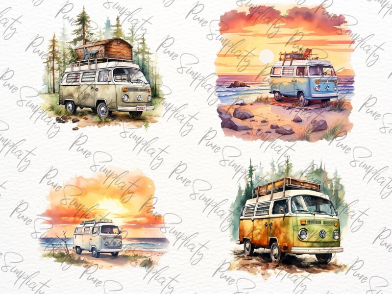 Watercolour Camper Van Clipart 24 PNG Format Watercolour Clipart Van ...