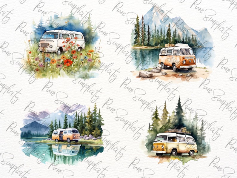 Watercolour Camper Van Clipart 24 PNG Format Watercolour Clipart Van ...