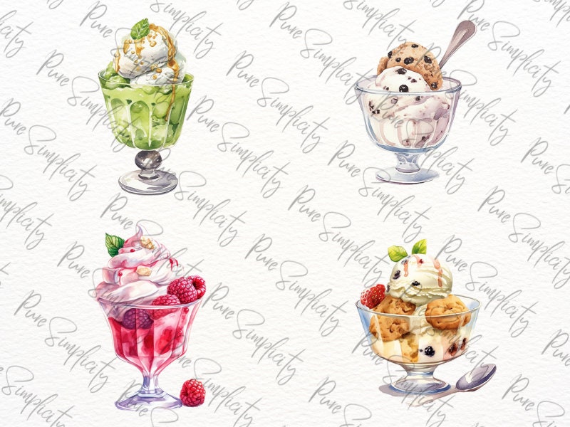 Watercolour Ice Cream Sundae Clipart 24 PNG Format Watercolour Clipart ...