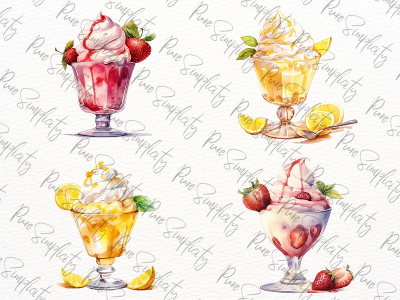 Watercolour Ice Cream Sundae Clipart 24 PNG Format Watercolour Clipart ...