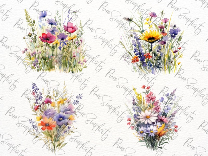 Watercolour Meadow Flowers Clipart 24 PNG Format - Etsy