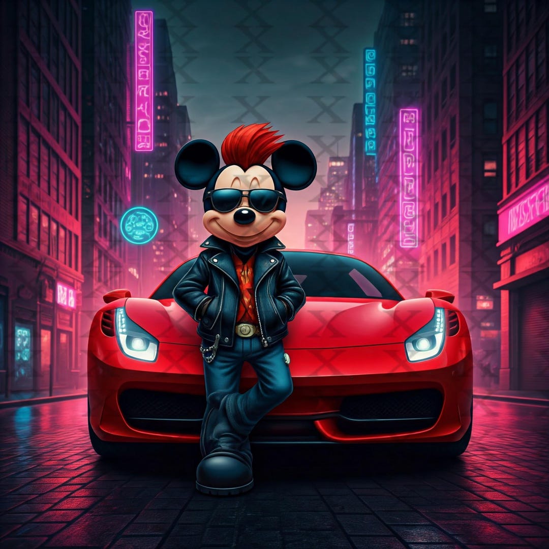 Punk Mickey PNG: Edgy Streetwear Art, Rockstar Cartoon, Neon City ...