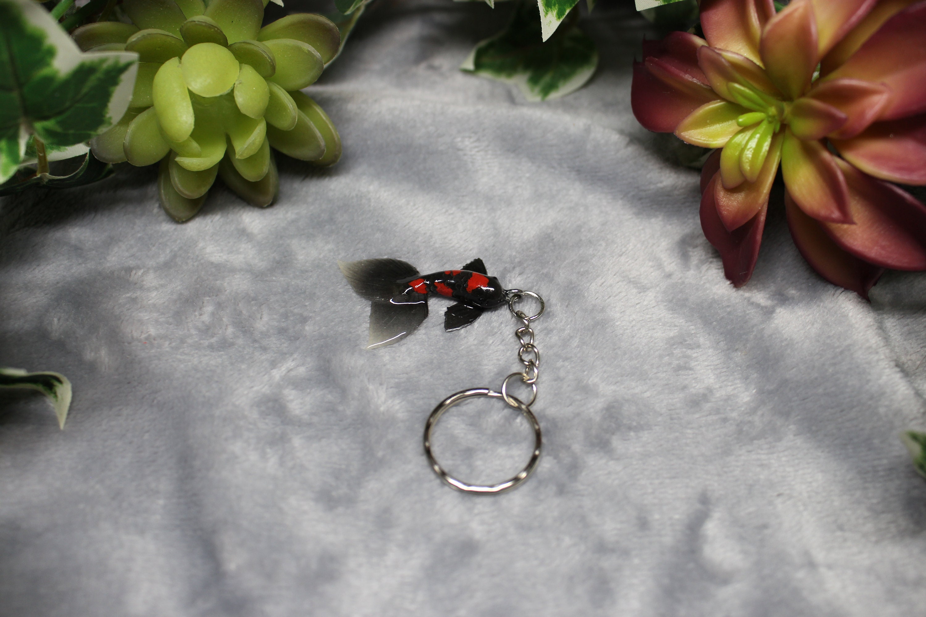 Koi Fish Keyring / Black and Red Markings / Handmade / Polymer Clay ...
