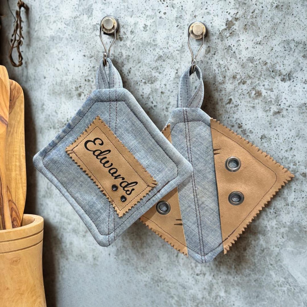 Custom Repurposed Denim Pot Holders | Kitchen Decor | Bakers Gift ...