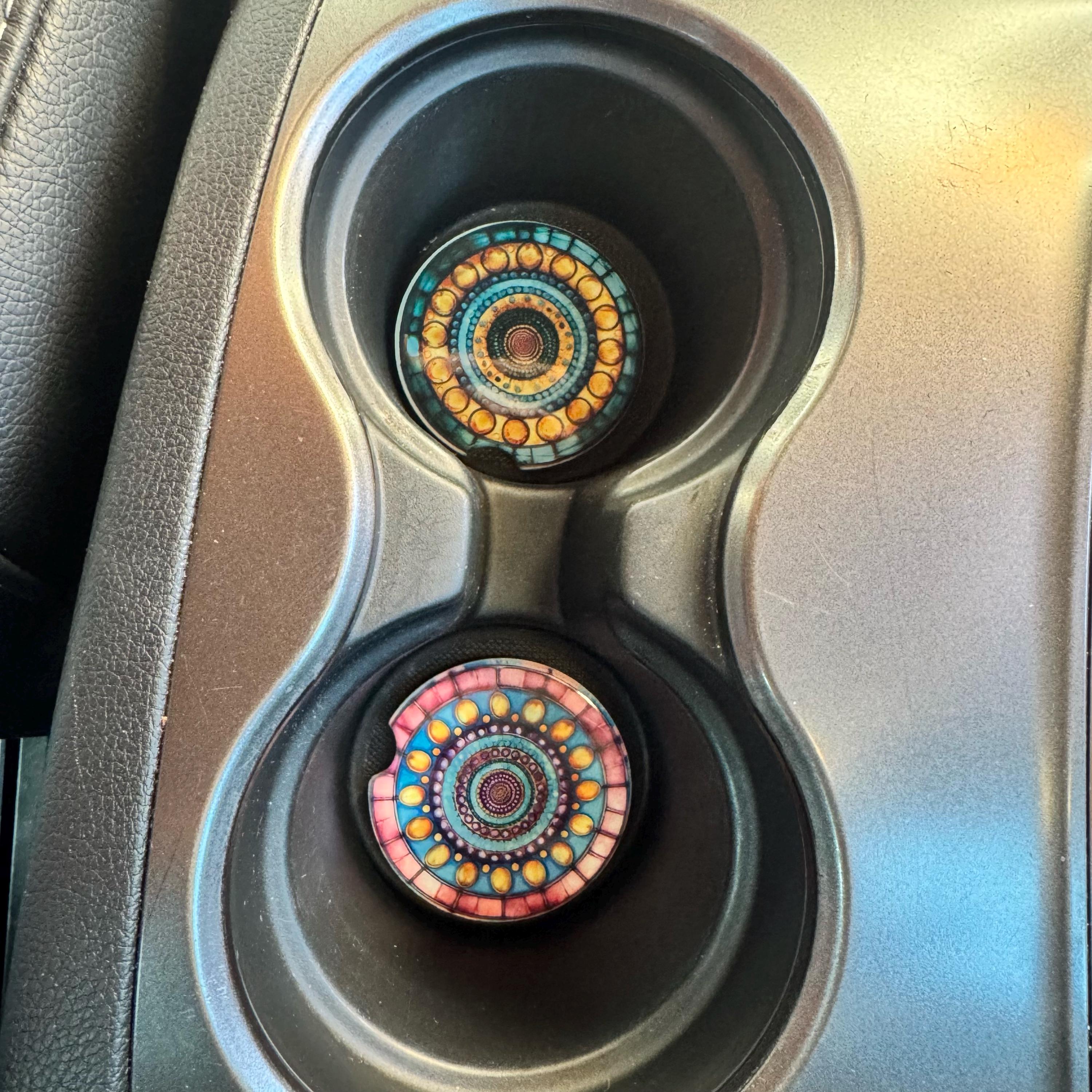 Mandala Car Coasters - Absorbent Stone Coaster Set - Car Accessories - Etsy