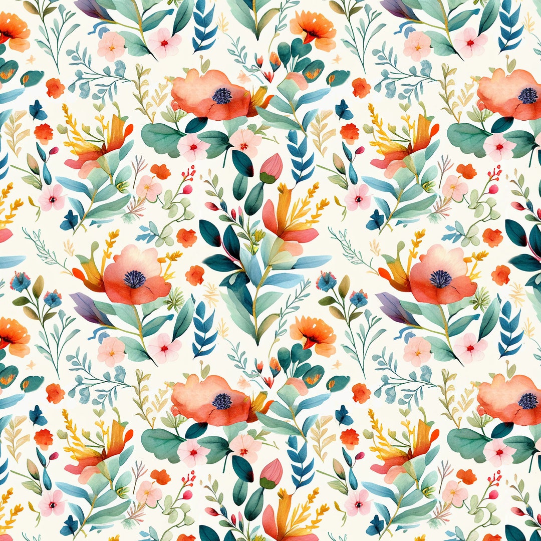 Seamless Watercolor Floral Seamless Pattern Tile Repeat for Fabric ...