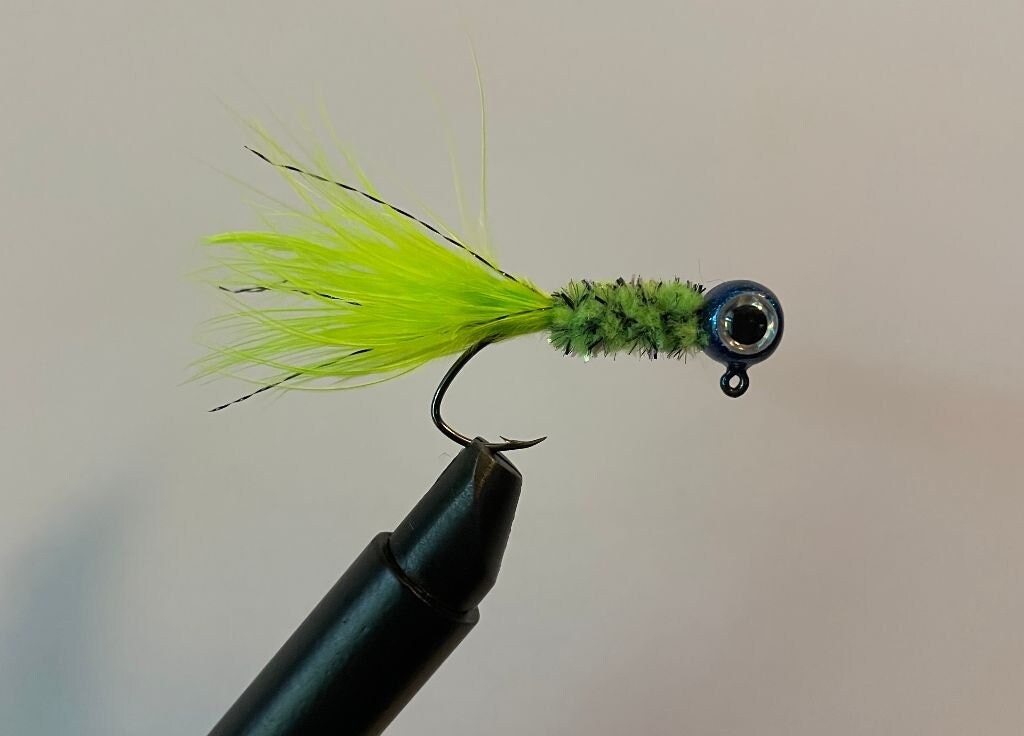 Hand Tied Crappie Jigs (blue and Chartreuse) Quantity 3 Multiple ...