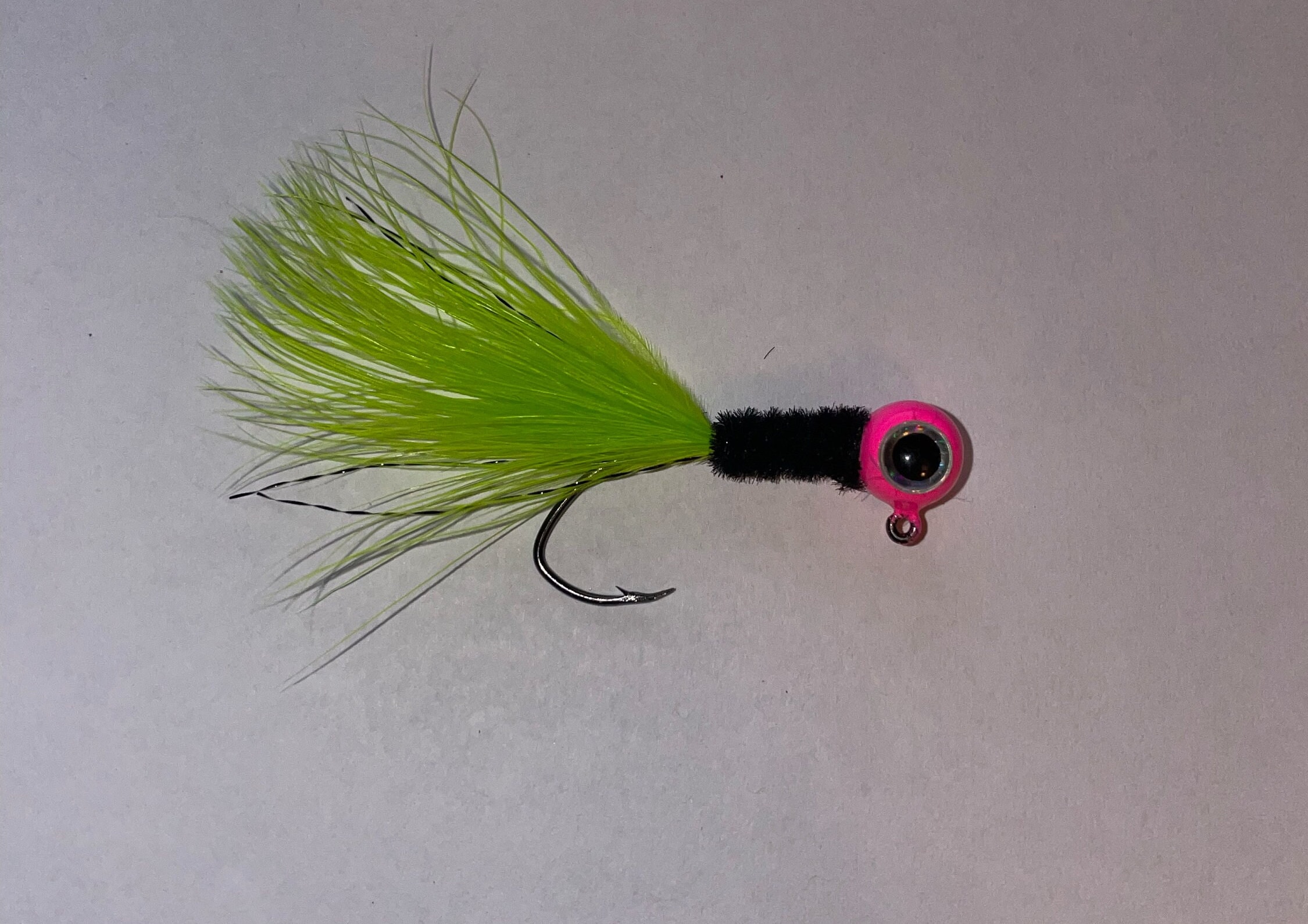 Hand Tied Crappie Jigs (pink, Black, Chartreuse) Quantity 3 Jigs ...