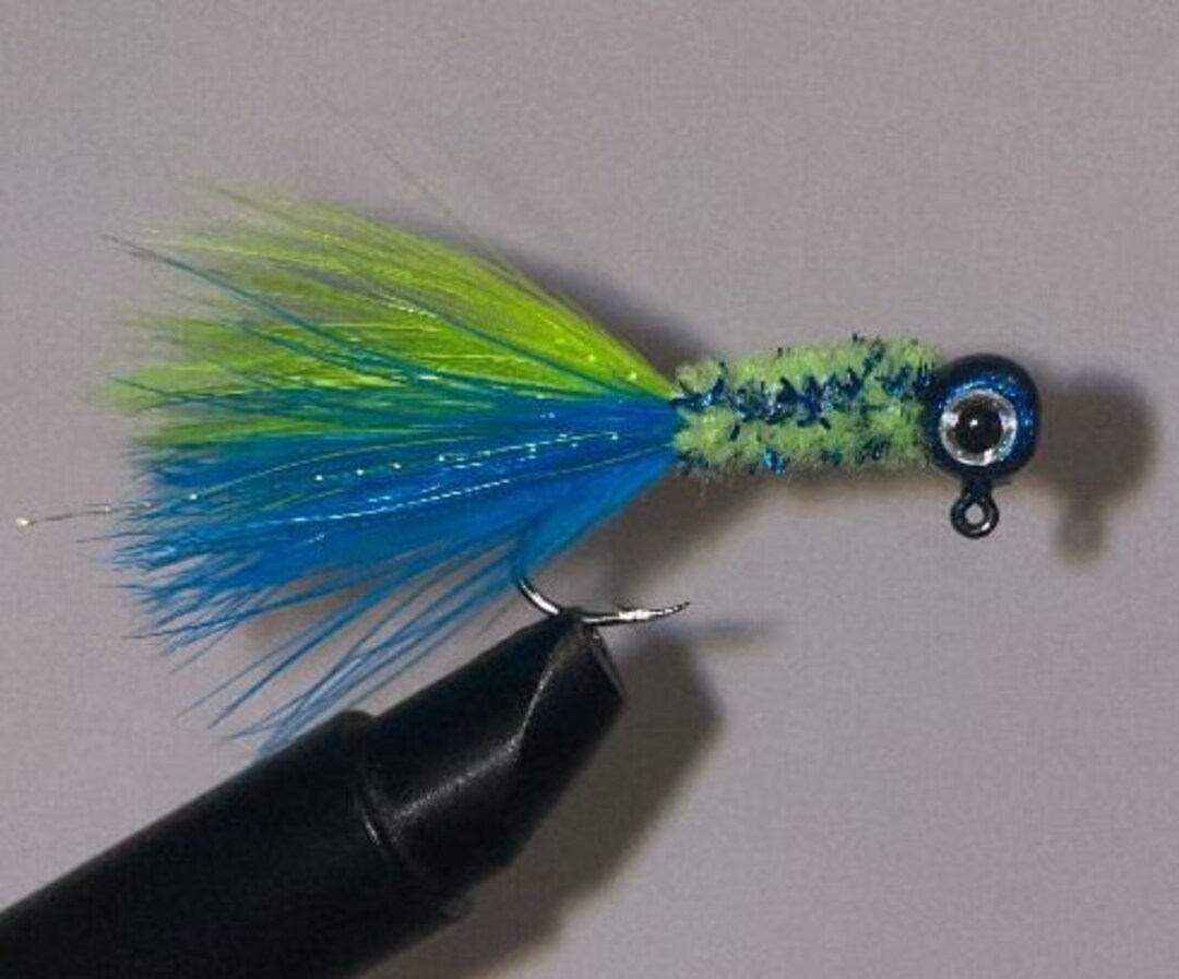 Hand Tied Crappie Jigs blue and Chartreuse Quantity 3 Jigs Multiple ...