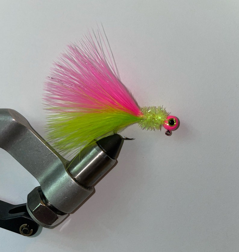 Hand Tied Crappie Jigs Electric Chicken (pink and Chartreuse) Quantity ...