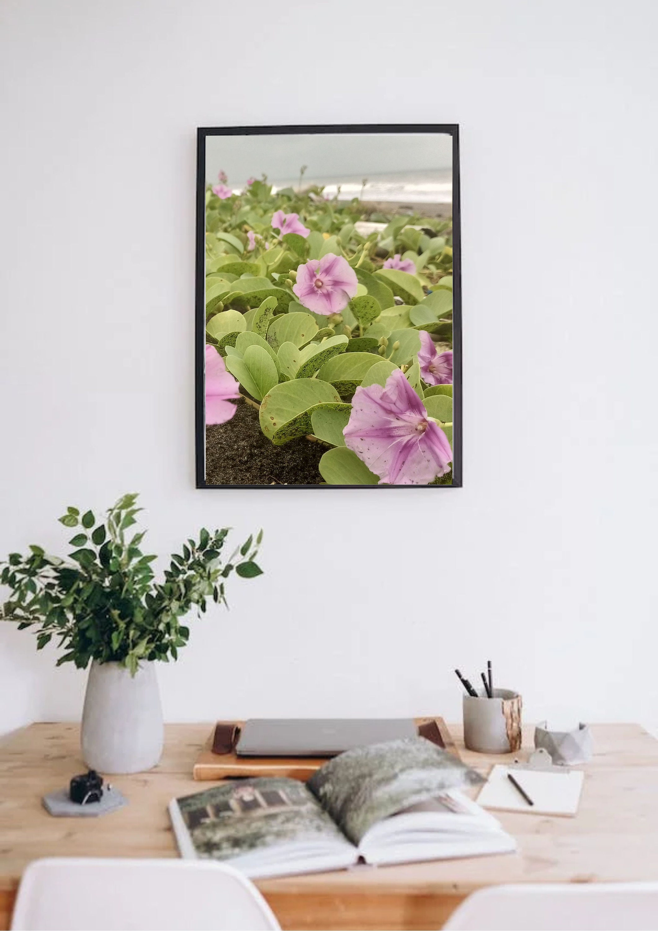 Bali Beach Flower Print | Purple Wildflowers on Volcanic Sand (digital ...