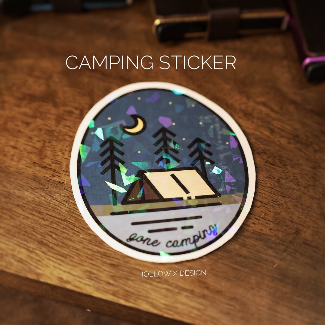 Holographic Gone Camping Line Art Sticker - Etsy