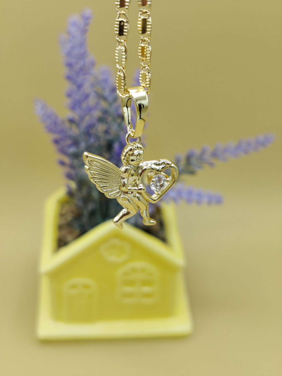 Angel With Heart 18k Gold Plated Necklace With 16-inch Chain - Etsy