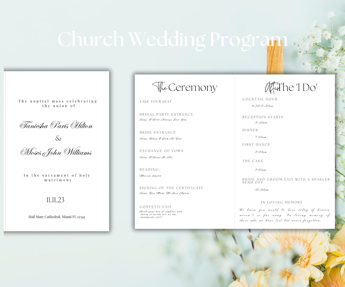 Catholic Wedding Program, Church Wedding Program, Elegant Wedding ...