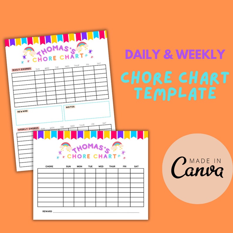 Chore Chart for Kids Printable, Toddler Routine Chart, Kids Chore Chart ...