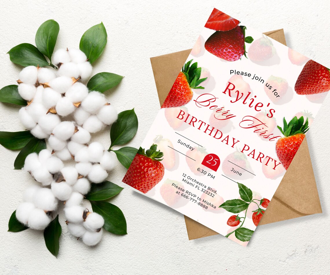 Berry First Birthday Invitation Strawberry Birthday - Etsy
