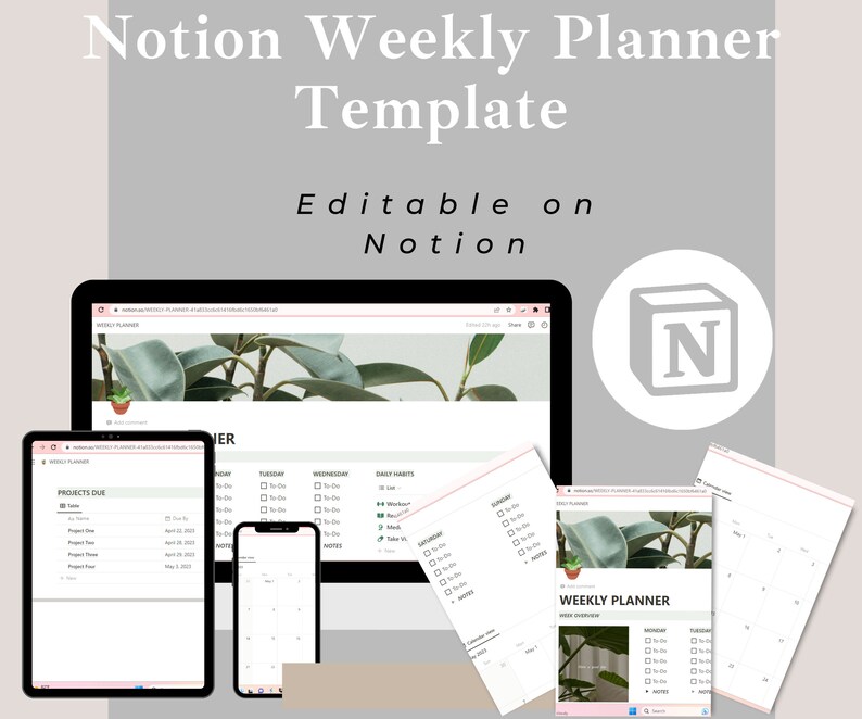 Notion Weekly Planner Template Notion Template Notion - Etsy